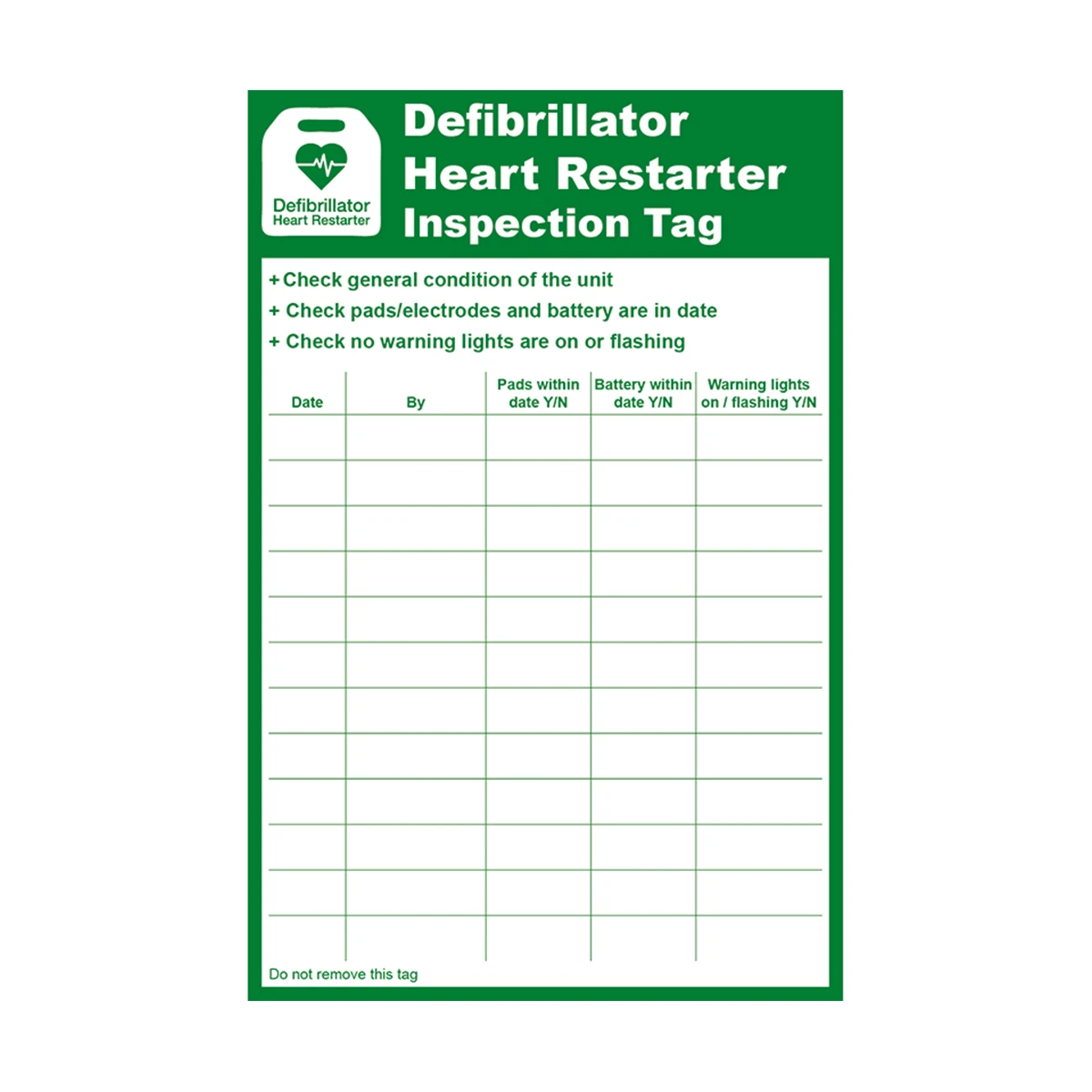 Defibrillator Heart Restarter Inspection Tag w/ Options